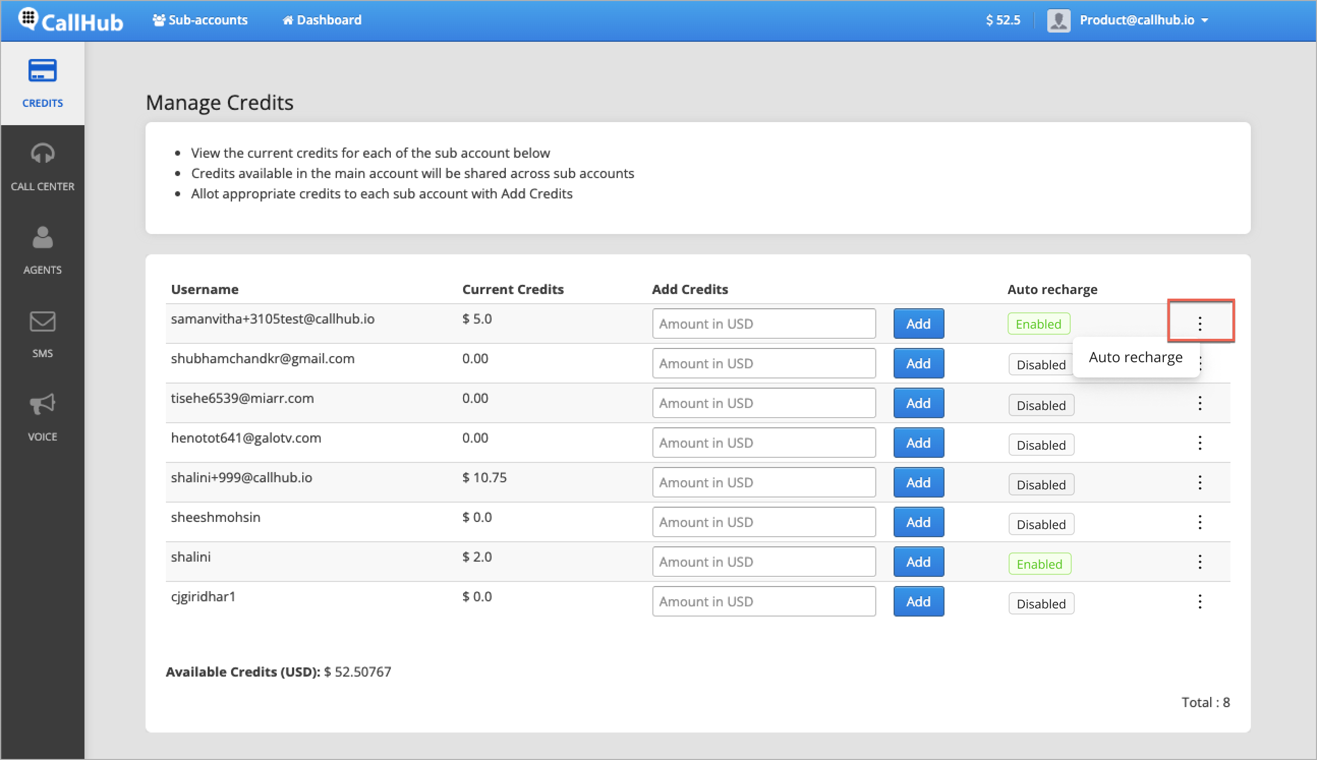Credit Management & Auto Recharge for Primary and Sub-Accounts ...