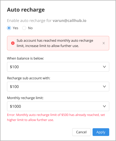 Credit Management & Auto Recharge for Primary and Sub-Accounts ...